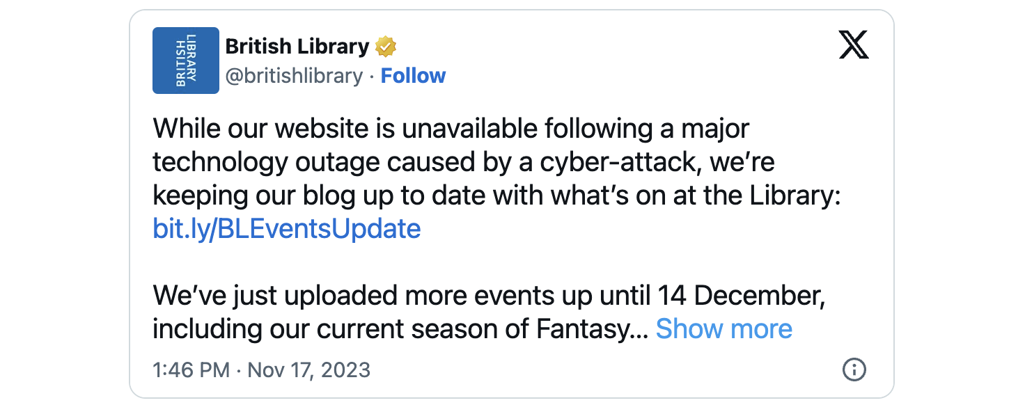 British Library: Ongoing outage caused by ransomware attack